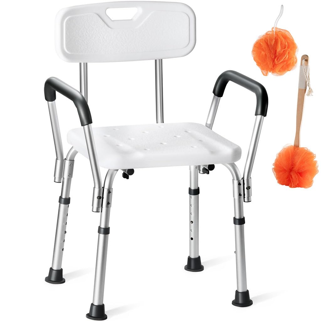 Shower Chair with Handels Set of 3 Includes Back Scrubber & Additional Sponge Tool Free Shower Chair for Elderly Bath Chair for Elderly
