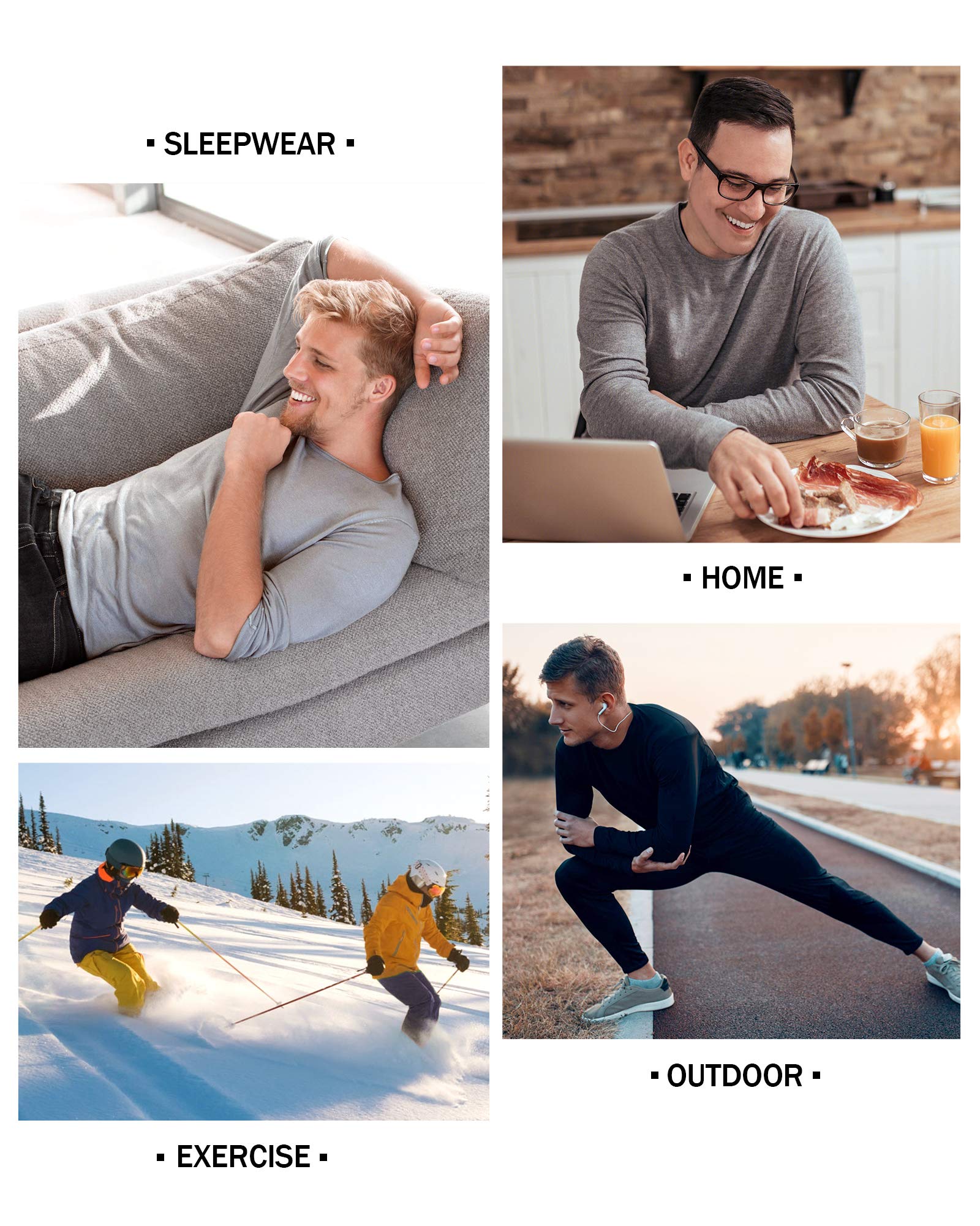 Roadbox Thermal Underwear for Men Microfleece Lined Long Johns Top and Bottom Set Black