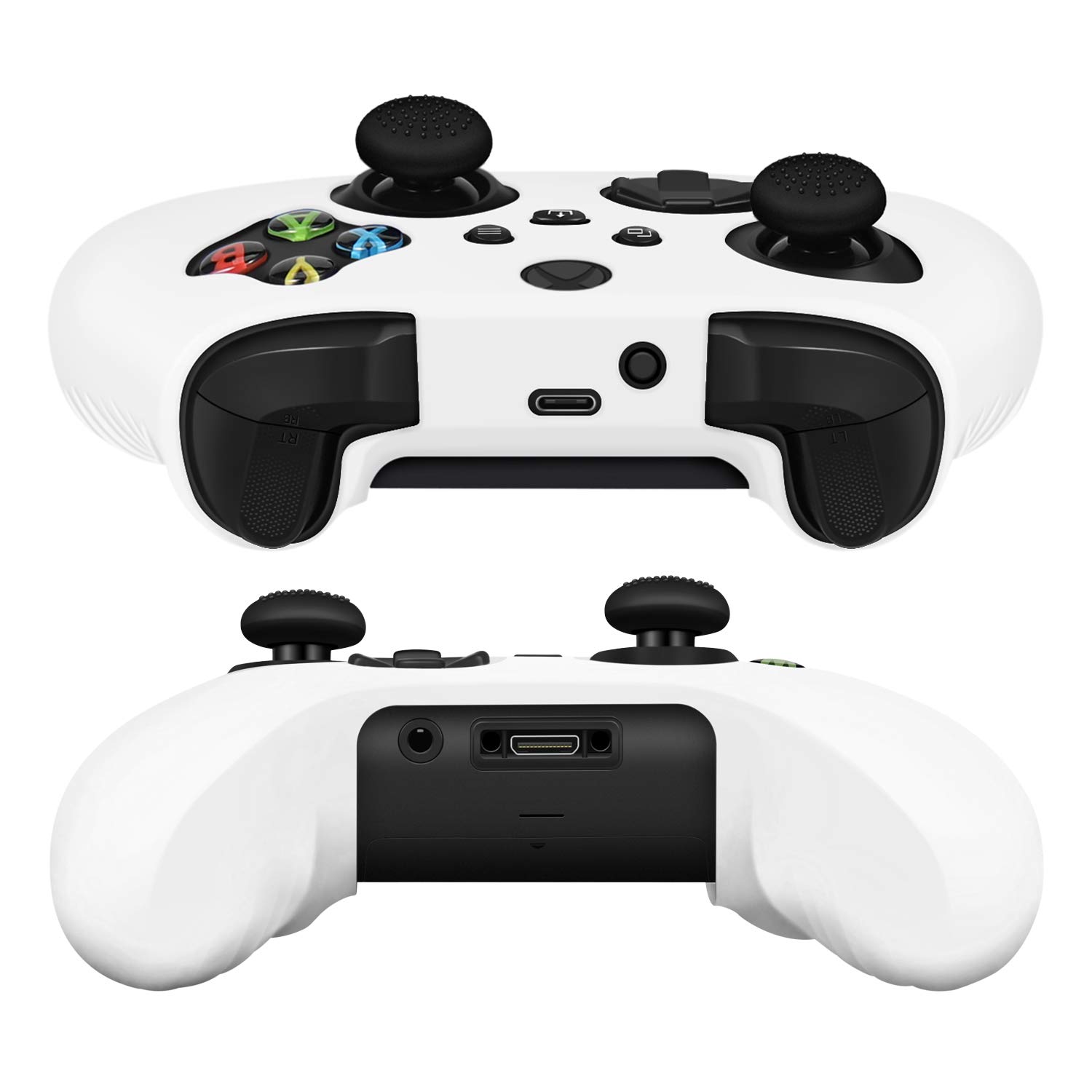 TNP Controller Cover Skin Case with Thumb Grip (4 Pack Blue+Red+Black+White) Fit for Xbox Series X S & X-Box One XS Wireless Gamepad - Soft Studded Anti-Slip Silicone Gel Rubber Stick Cap Accessories