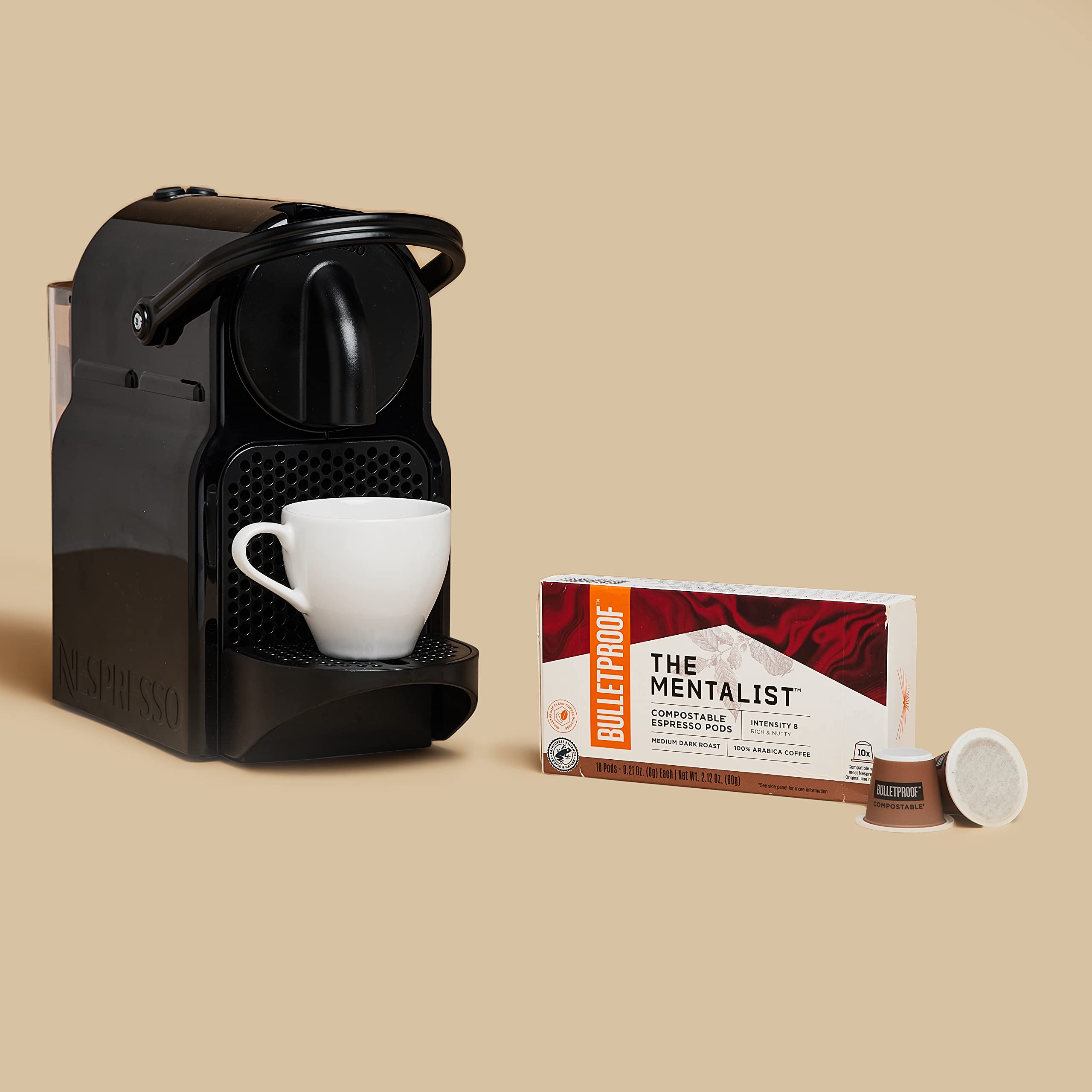 The Mentalist Compostable Espresso Pods, Medium Dark Roast Intensity 8, 50 Count, Bulletproof Coffee Capsules Compatible with Nespresso Original Line*, 100% Arabica, Certified Clean, Rainforest Alliance, Sourced from Guatemala