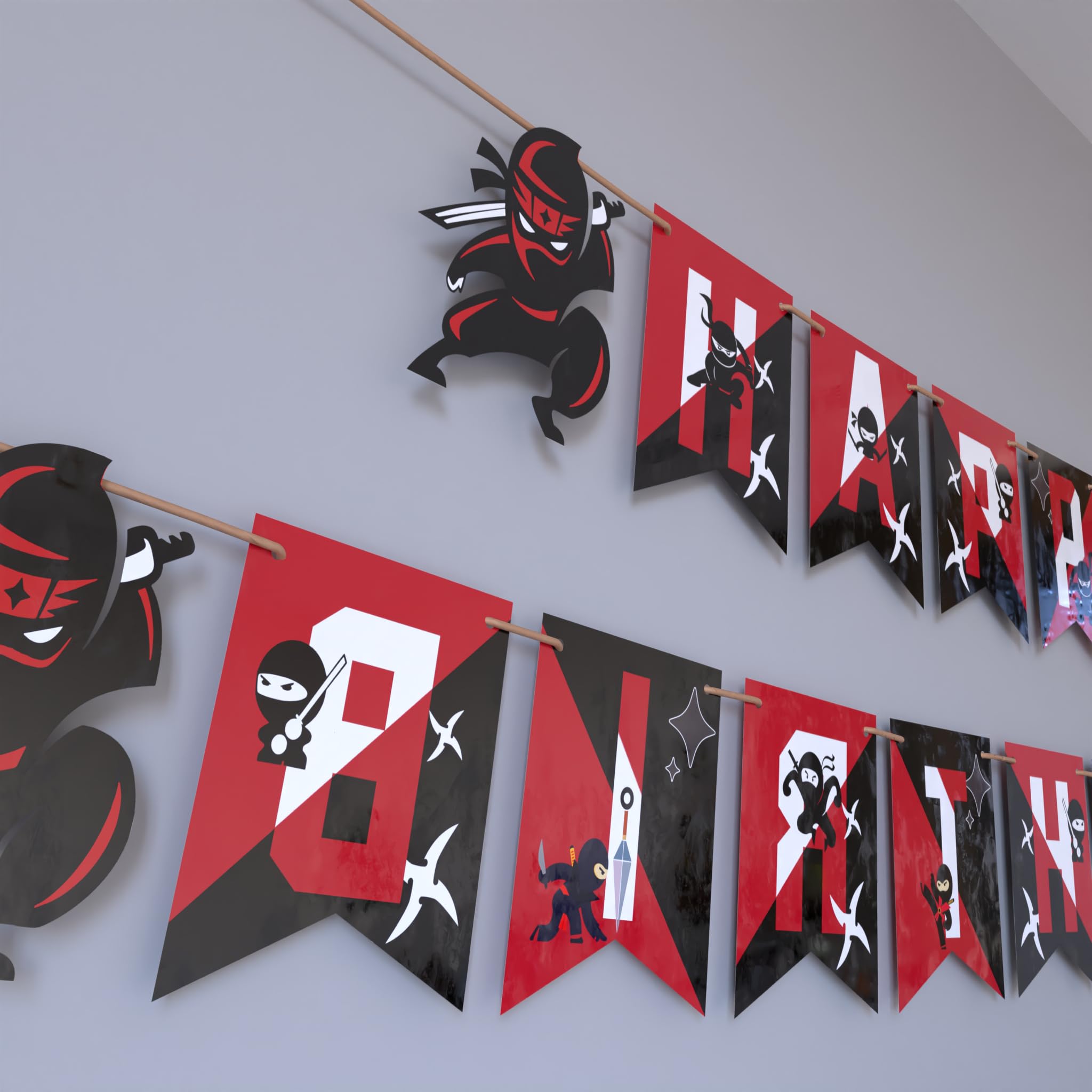 Nelton Ninja Party Supplies Includes Cake Topper, 24 Cupcake Toppers, 20 Latex Balloons, Happy Birthday Backdrop, 1 Table Cloth , 1 Banner