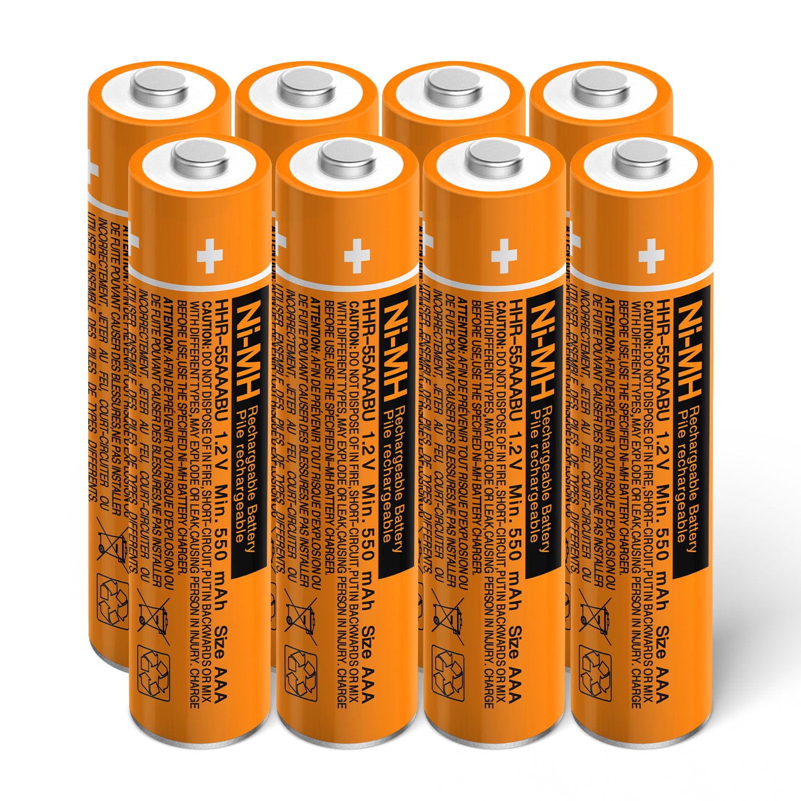 QWSHAN 4/8 pcs HHR-55AAABU AAA 1.2v Battery for Panasonic Cordless Wireless Phone Telephone Handset DECT 6.0 550mAh Rechargeable NI-MH (8pcs)