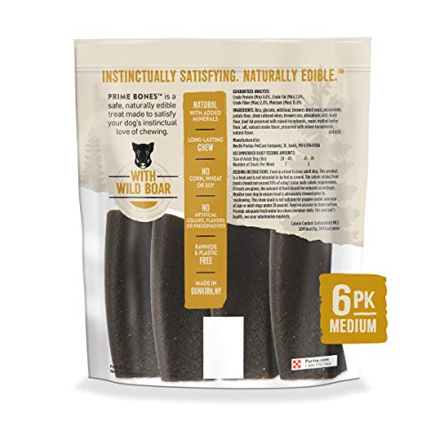 Prime Bones Purina Made in USA Facilities Natural Medium Dog Treats, Filled Chew with Wild Boar - 6 ct. Pouch