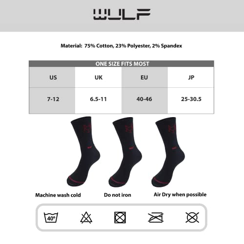 Wulf Wear Men’s Crew Sock in Cotton Cushion, Recreation Moisture Heavy & Active Wear Socks with Seamless Toe in Black