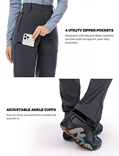 Wespornow Women's-Snow-Ski-Pants for Winter Outdoor Fleece-Lined-Water-Resistant-Hiking-Insulated-Pants with Zipper Pockets(Grey,Medium