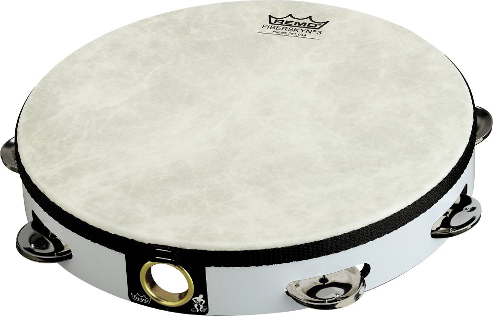 REMO Tambourine, Pretuned, 10" Diameter, 8 Pairs Jingles x 1 Row, QUADURA® White