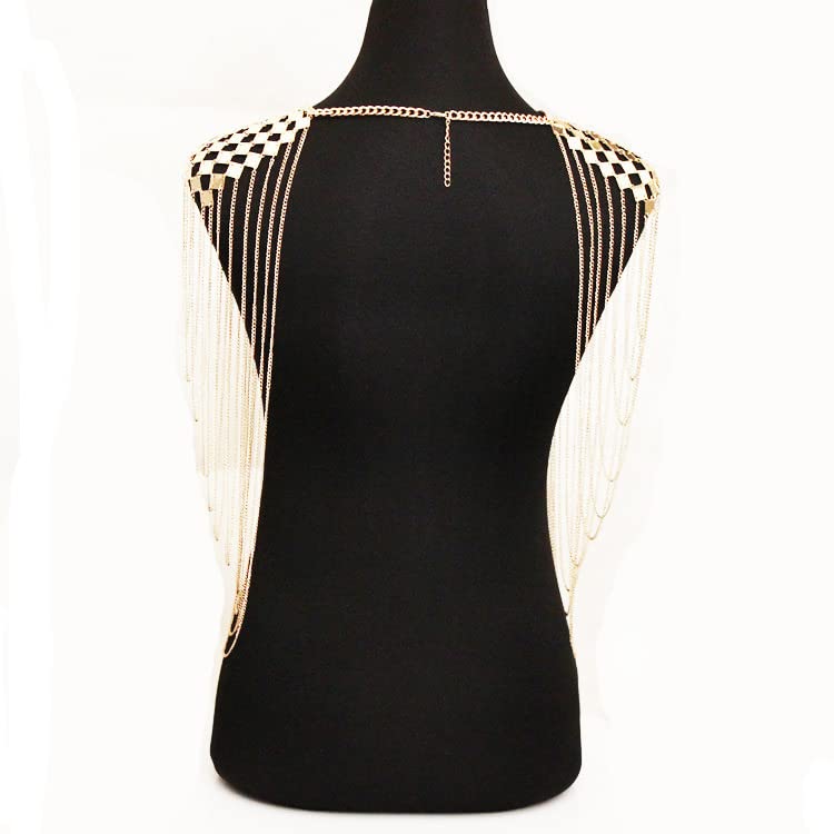 Women's Sexy Harness Body Chain Necklace Tassels Shoulder Chain Necklace (Gold)