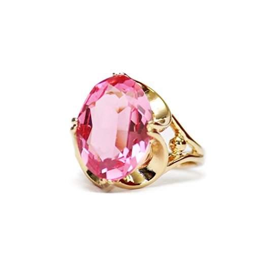 Providence Vintage Jewelry 1970's Cocktail Ring with Rose Austrian Crystal 18k Gold Electroplated