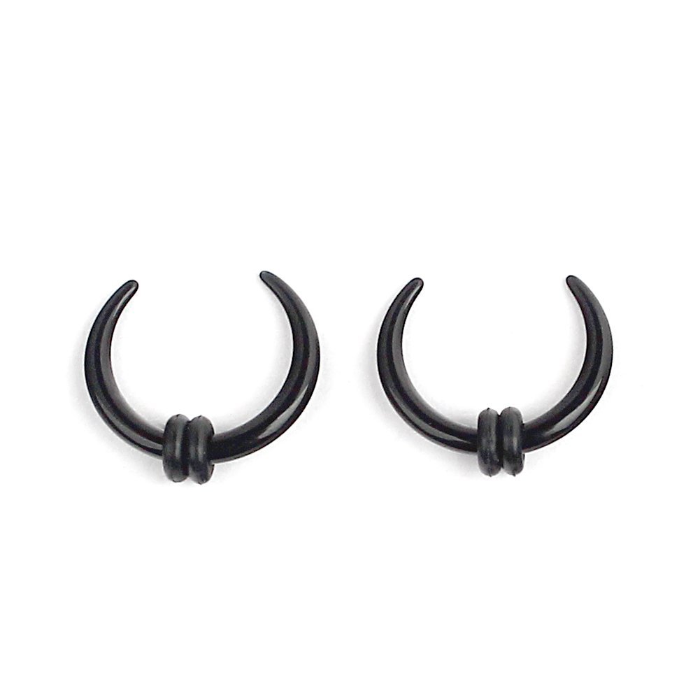 Ruifan 1Pair Black Acrylic C shape Pincher Tapers Septum Buffalo Taper Expander Pierced Nose, Nipple or Earring Ring with Black O-Rings 14G