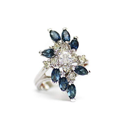Providence Vintage Jewelry Sapphire Saworovski Crystals And Cvlear Austrian Crystals 18k White Gold Plated Cluster Ring