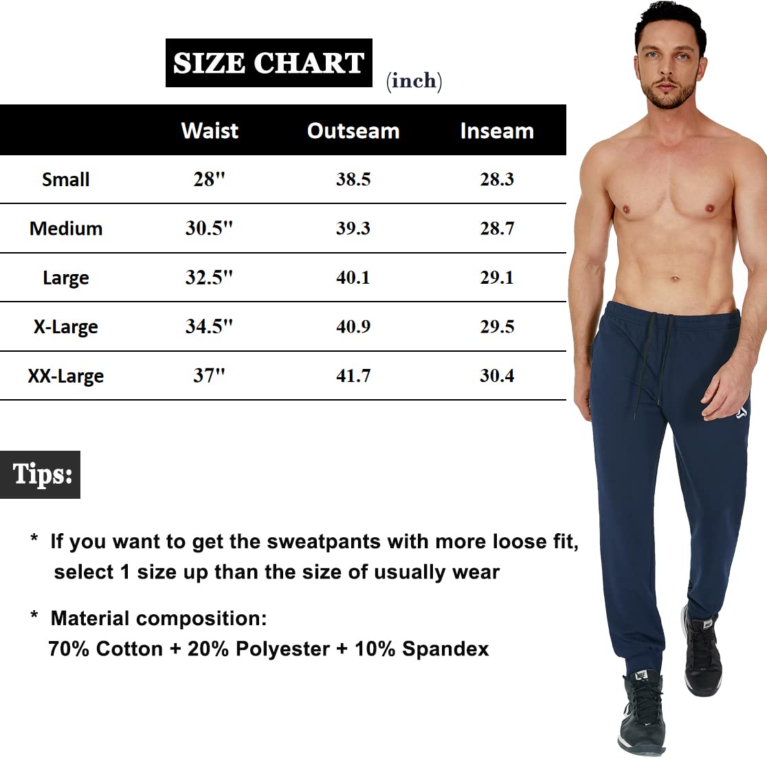 SILKWORLD Men's Jogger Sweatpants with Zipper Pockets Workout Track Pants,Navy,Dark Hemp Gray_mq4,Large