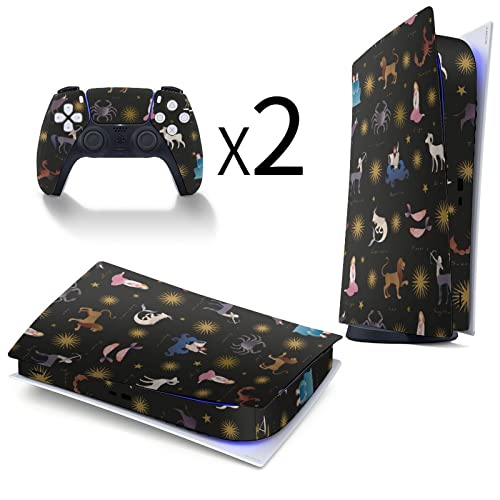Zodiac Signs Medieval Style Full Protective Skin Cover Design Wrap Decal Sticker Compatible with PS5 Digital Edition Console and Controller