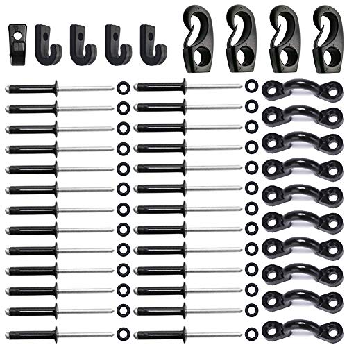 SPORBA Kayak Pad Eye Kit, Expanded Deck Rigging Kit with 5PCS Deck Loops Tie Down Hooks 26PCS Tri-Grip Rivets and 4PCS Cord End Hooks Kayak Replacement Parts for Kayaks Canoes Boats