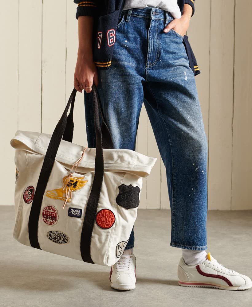 Superdry Mens Unisex Source Patch Tote Bag, Durable Cotton Canvas Ecru Size One Size