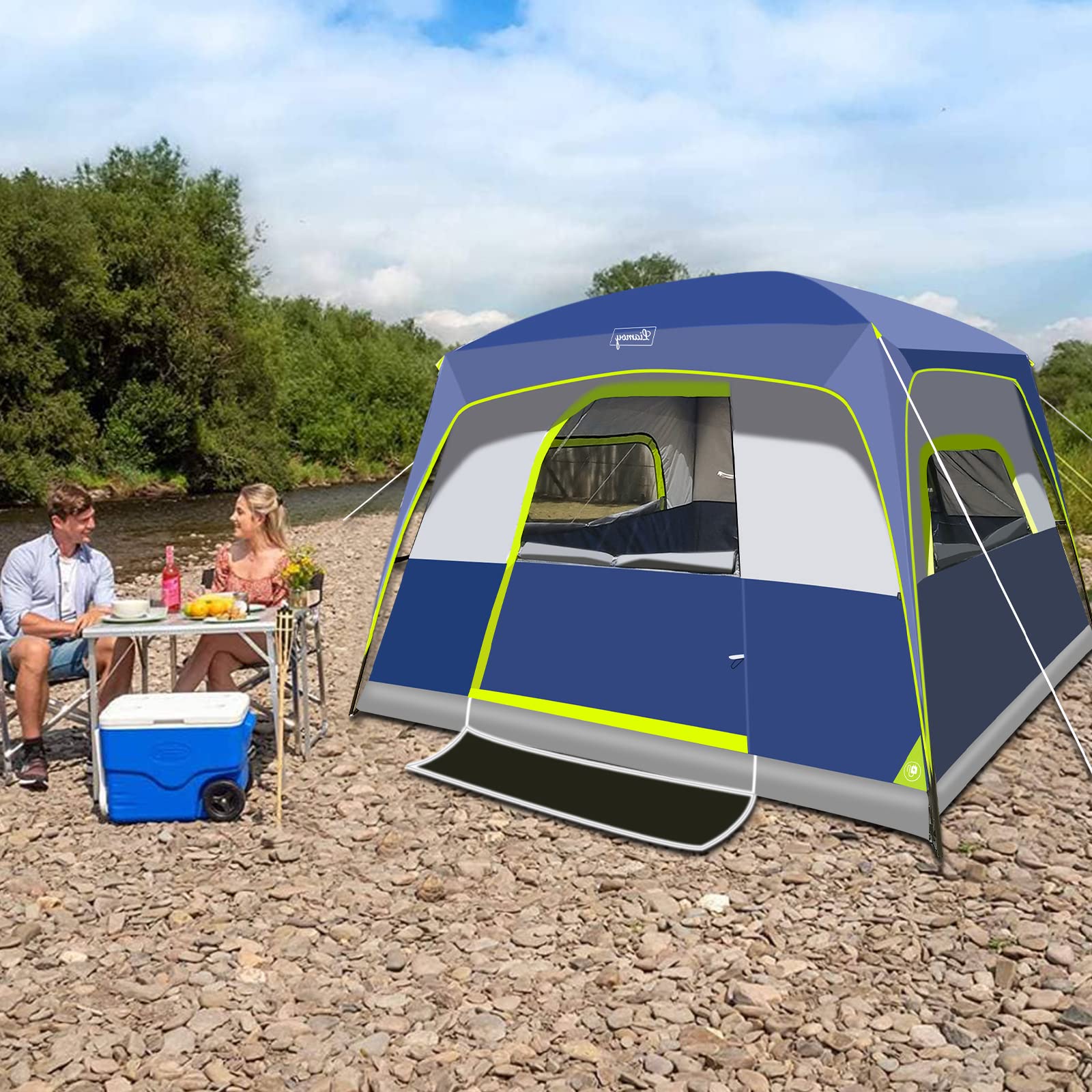 Tents 6 Person Waterproof Windproof Easy Setup, Easy Setup Cabin Tent with Top Rainfly, Double Layer,4 Large Mesh Windows,2 Mesh Door,Provide 2 pcs Gate Mat Camping Tent-10'X9'X78''(H)