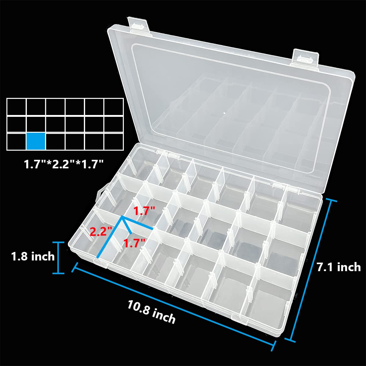 UperUper Fishing Tackle Boxes, Transparent Fish Tackle Storage with Adjustable Dividers, Plastic Box Organizer Tackle Trays, 18/36 Grids Fishing Lure Container