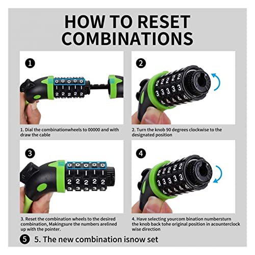 XFTD Bicycle Lock Bicycle Lock Electric Bike Five-bit Code Lock Mountain Bike Bar Wire Ring Lock Riding Equipment Bicycle Lock Convenient and Practical (Color : Green)