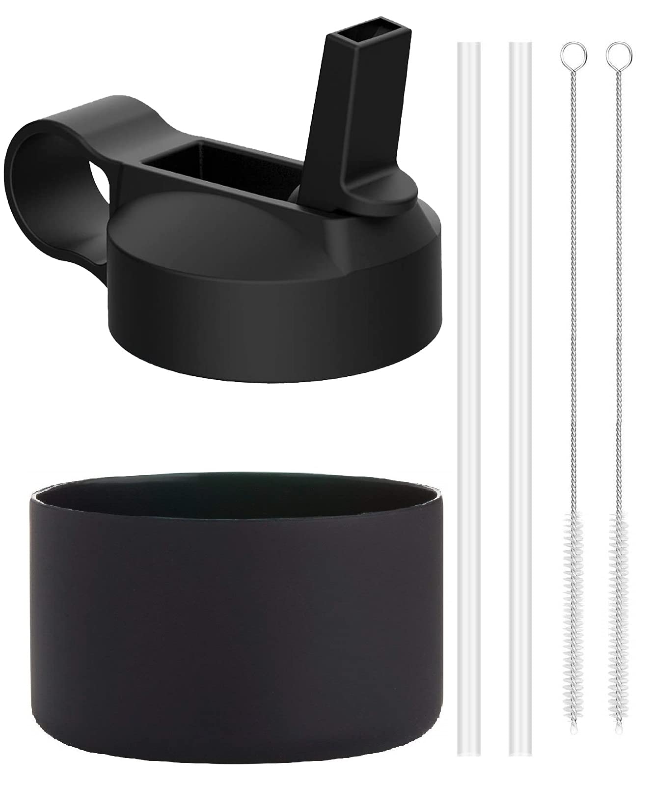 SPORTULA Straw Lid with Boot compatible with Hydro Flask Wide Mouth and other Insulated Sport Water Bottles (Black, Fit 32/40 oz Bottle)