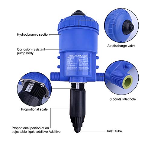 Robbey Water Powered Flow Dosing Pump, 0.2%-2% Hydraulic Chemical Fertilizer Injector Proportioning Dispenser Liquid Diluent Doser Proportioner for Drip Irrigation Livestock Farm
