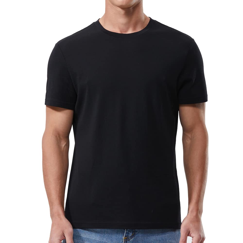Woolinkin 100% Merino Wool T-Shirt - Men’s Short Sleeve Undershirt - 150 Lightweight Wool Base Layer (as1, Alpha, l, Regular, Regular, Black)