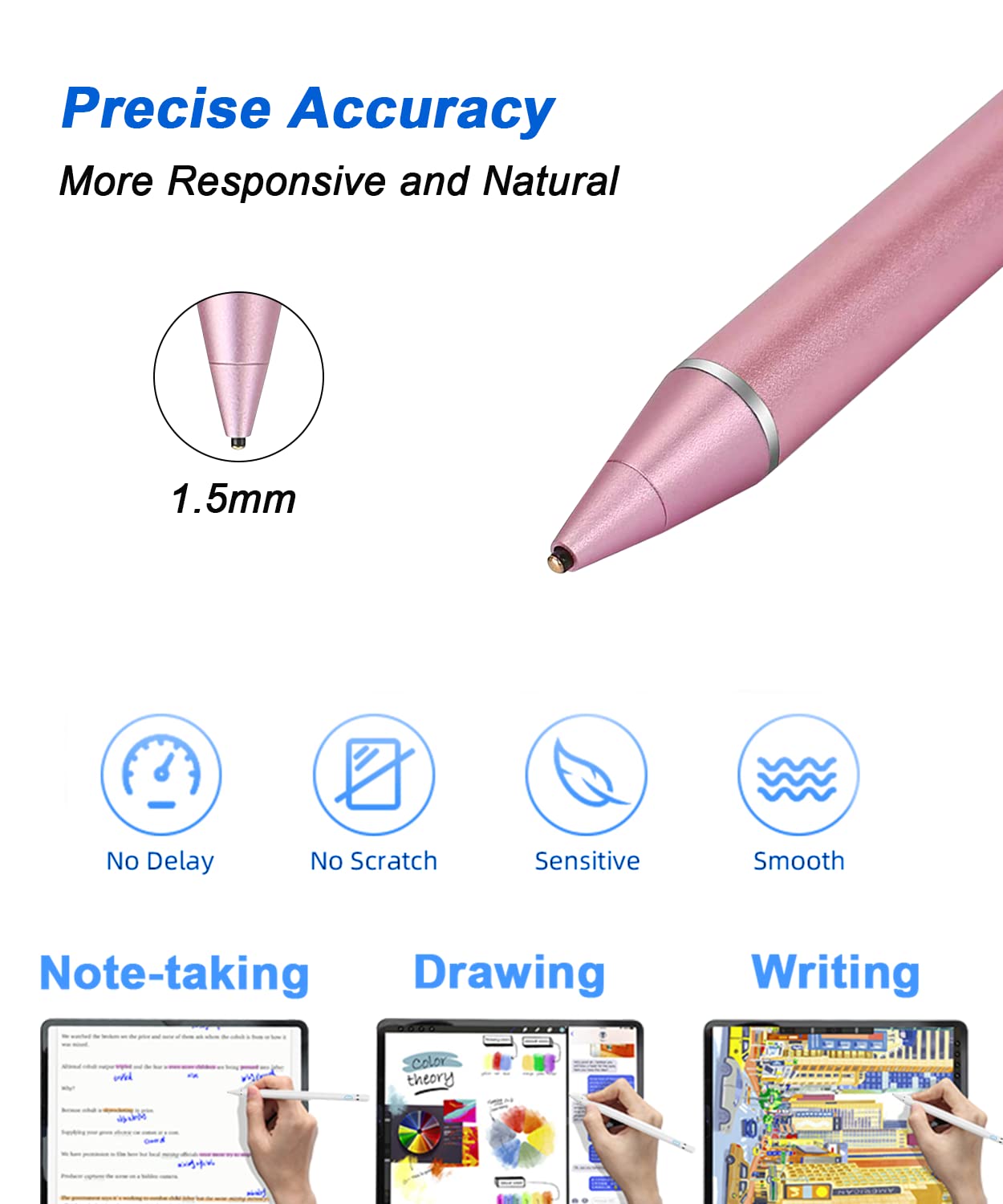 Stylus Pen for ipad, DOGAIN iPad Pencil for iOS & Android Touch Screens Digital Pencil Sylish Pen Rechargeable Compatible for iPad/Pro/Air/Mini/Cellphone and Other Tablets Drawing & Writing (Pink)