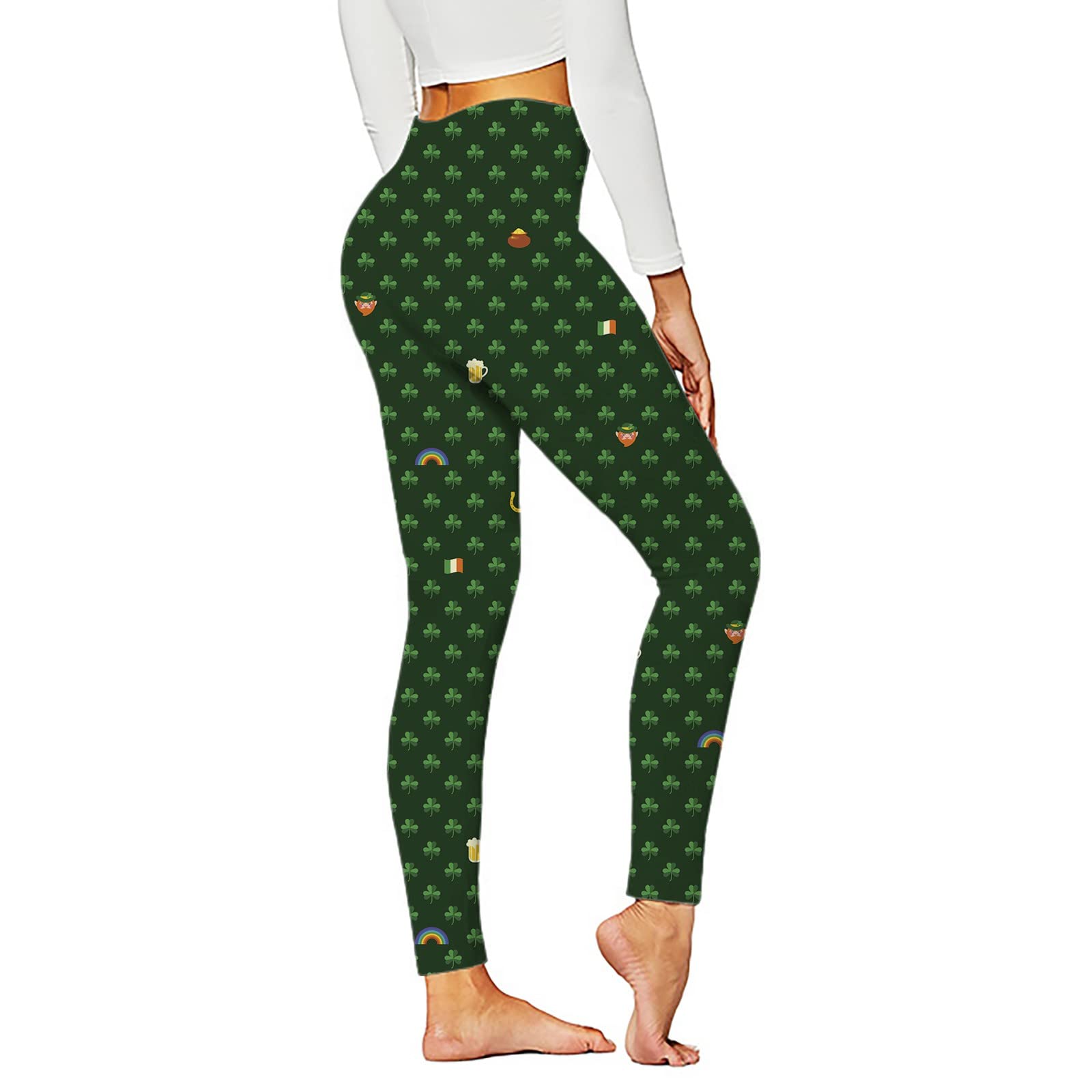 Women's St. Patricks Day Tights Clover Irish Shamrock Seamless Leggings for Women Butt Shaping Skinny Pant