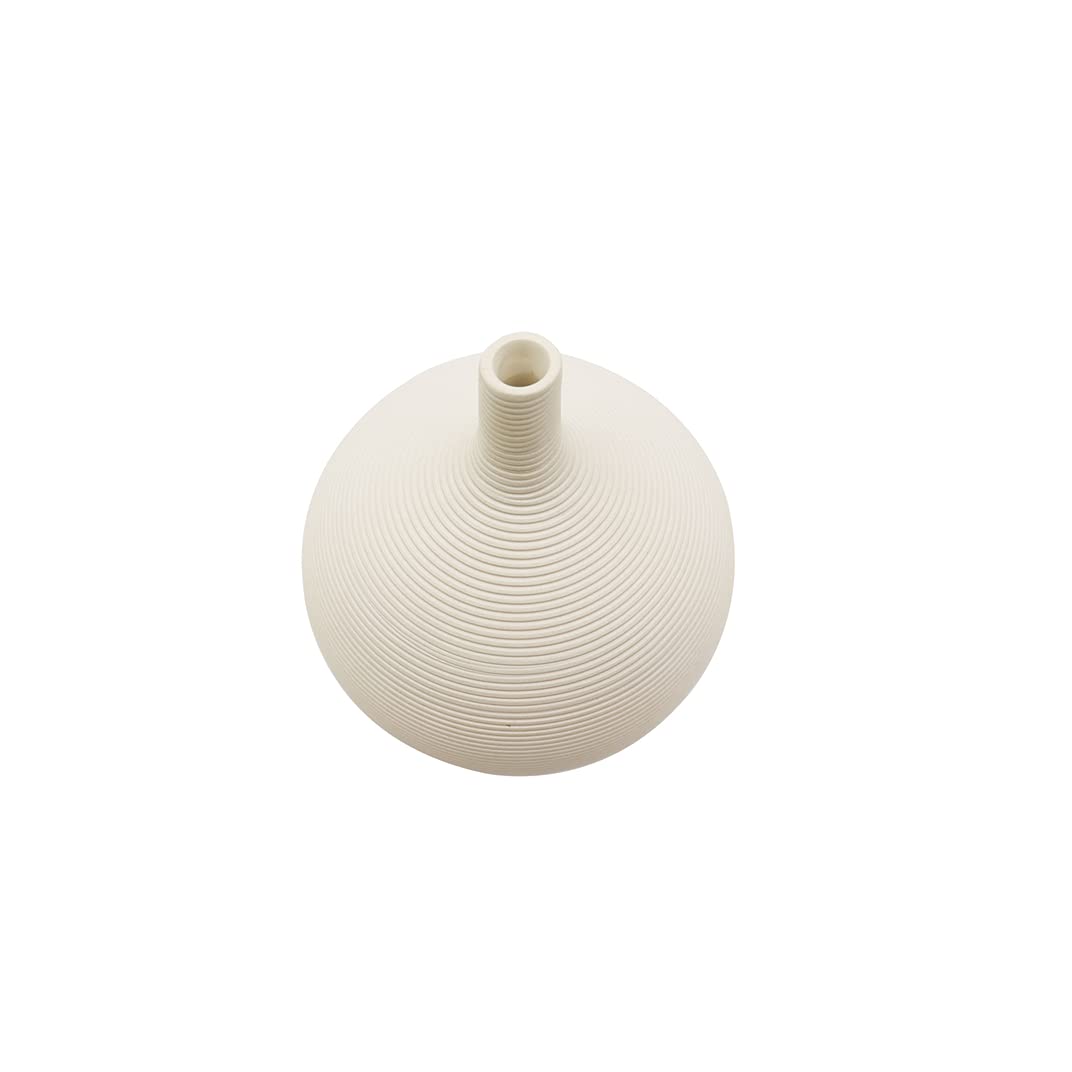 Telawsfun Narrow Neck Matte White Ceramic Vase,Small Round Textured Geometric Bud Flower Vase for Centerpieces Decor(6.18”)