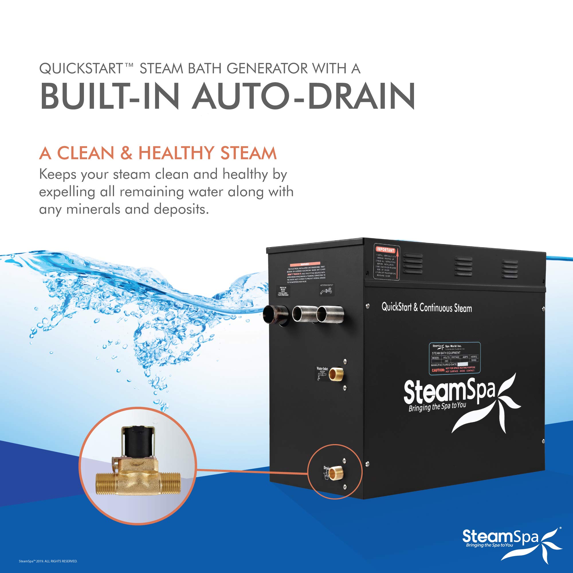 Steam Shower Generator Kit System | Brushed Nickel Shower Head + Self Drain Combo | Enclosure Steamer Sauna Spa Stall Package |Touch Screen Wifi App/Bluetooth Control Panel |12kW Raven |SS-RVB1200BN-A
