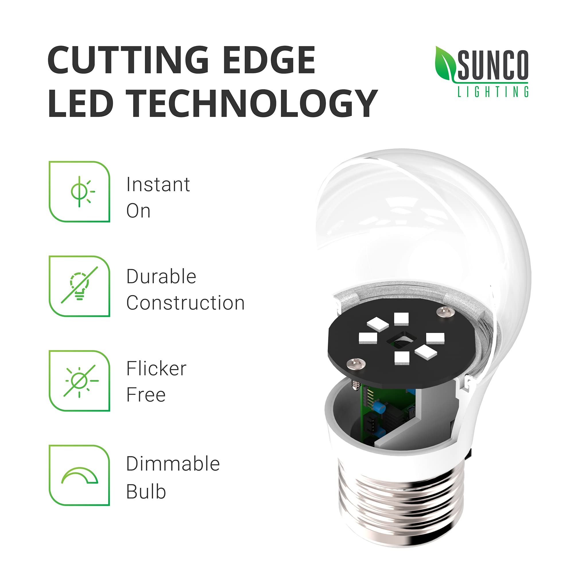 Sunco 8 Pack A15 LED Ceiling Fan Candelabra Light Bulbs E26 Medium Base CRI92 5000K Daylight 8W Equivalent 60W, 800 Lumens, Dimmable Waterproof Super Bright Appliance Indoor Outdoor - UL