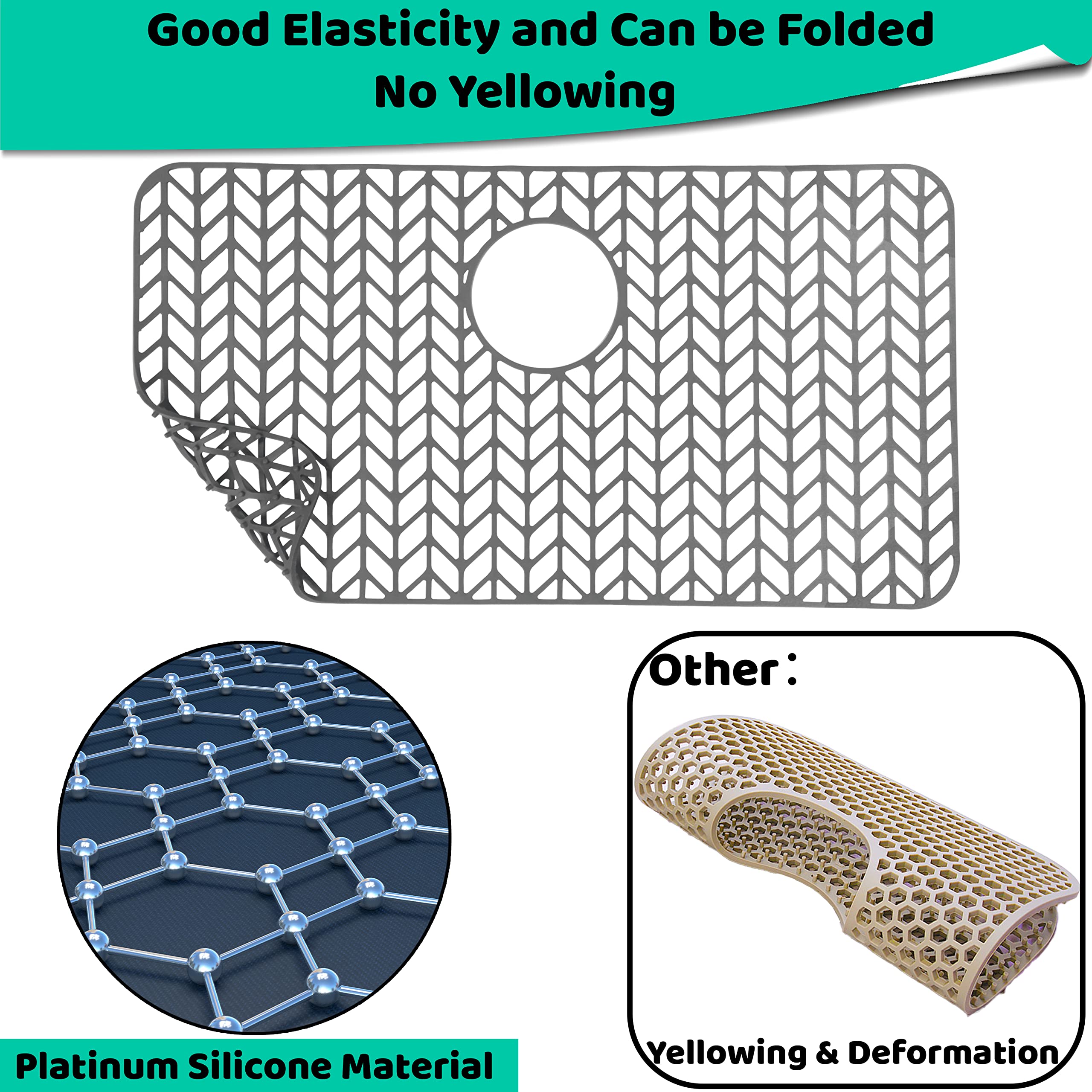 Sink Silicone Protector for Kitchen Sink 26''x14'' ,Back Drain Kitchen Sink Grid Fitting, Heat Resistant Non-Slip, Farmhouse Stainless Steel Porcelain Sink Bottom Sink Mat