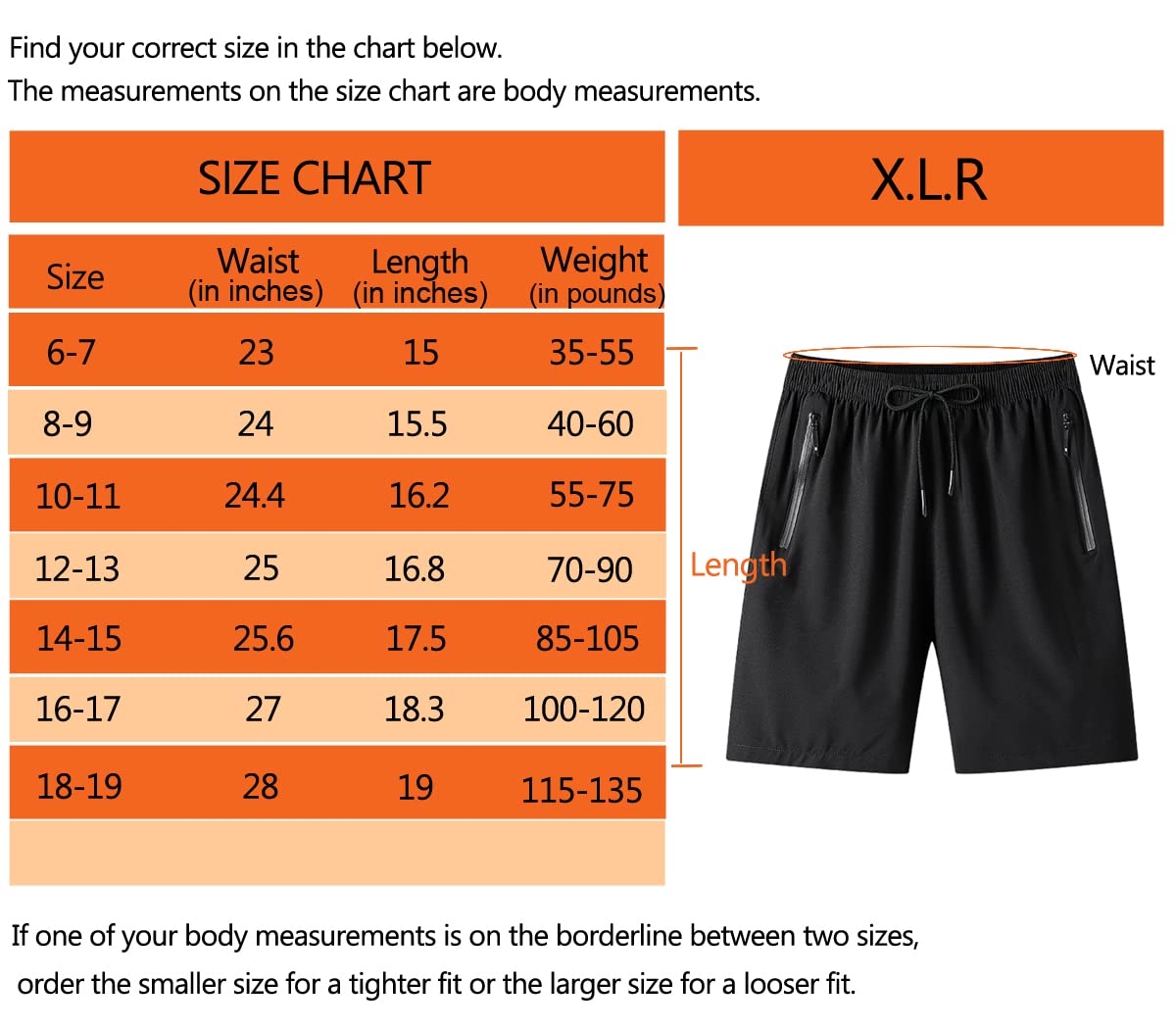 XiaoLongRen Boys Outdoor Running Shorts Quick Dry Lightweight Gym Shorts with Zipper Pockets(07022BK-14)
