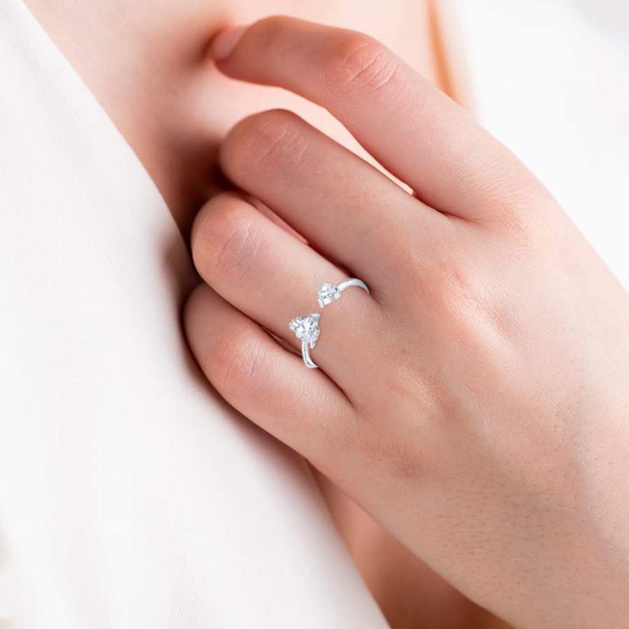 STARCHENIE Adjustable Heart Ring 925 Sterling Silver Open Angel Wings Ring for Women Size 5