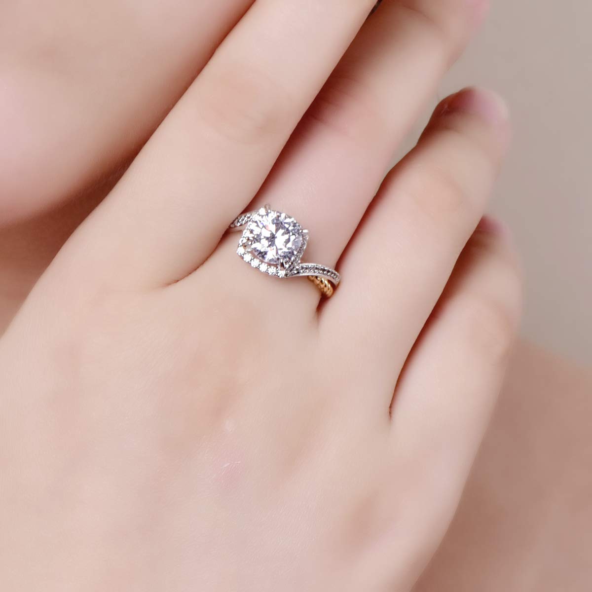 Psiroy 925 Sterling Silver CZ Halo Wedding Ring for Women Twisted Bypass Band Size 8