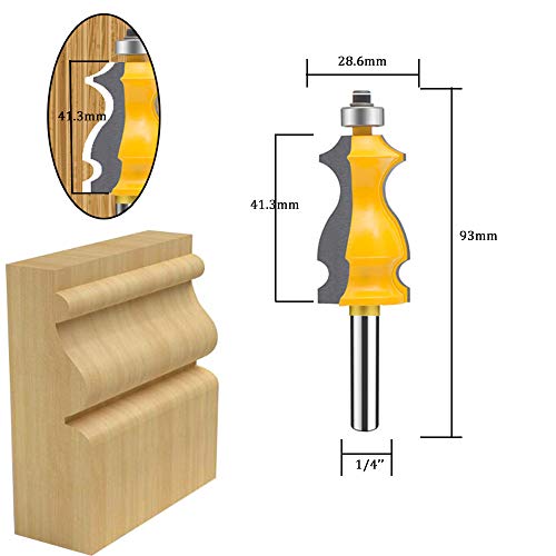 TAIWAIN 1/4 Inch Shank Router Bits, Architectural Cabinet Woodwork Milling Trimming Groving Cutter, Wood Miter Carbide CNC Cutting Tool for Doors&Tables Shelves DIY Woodwork(F-Line)