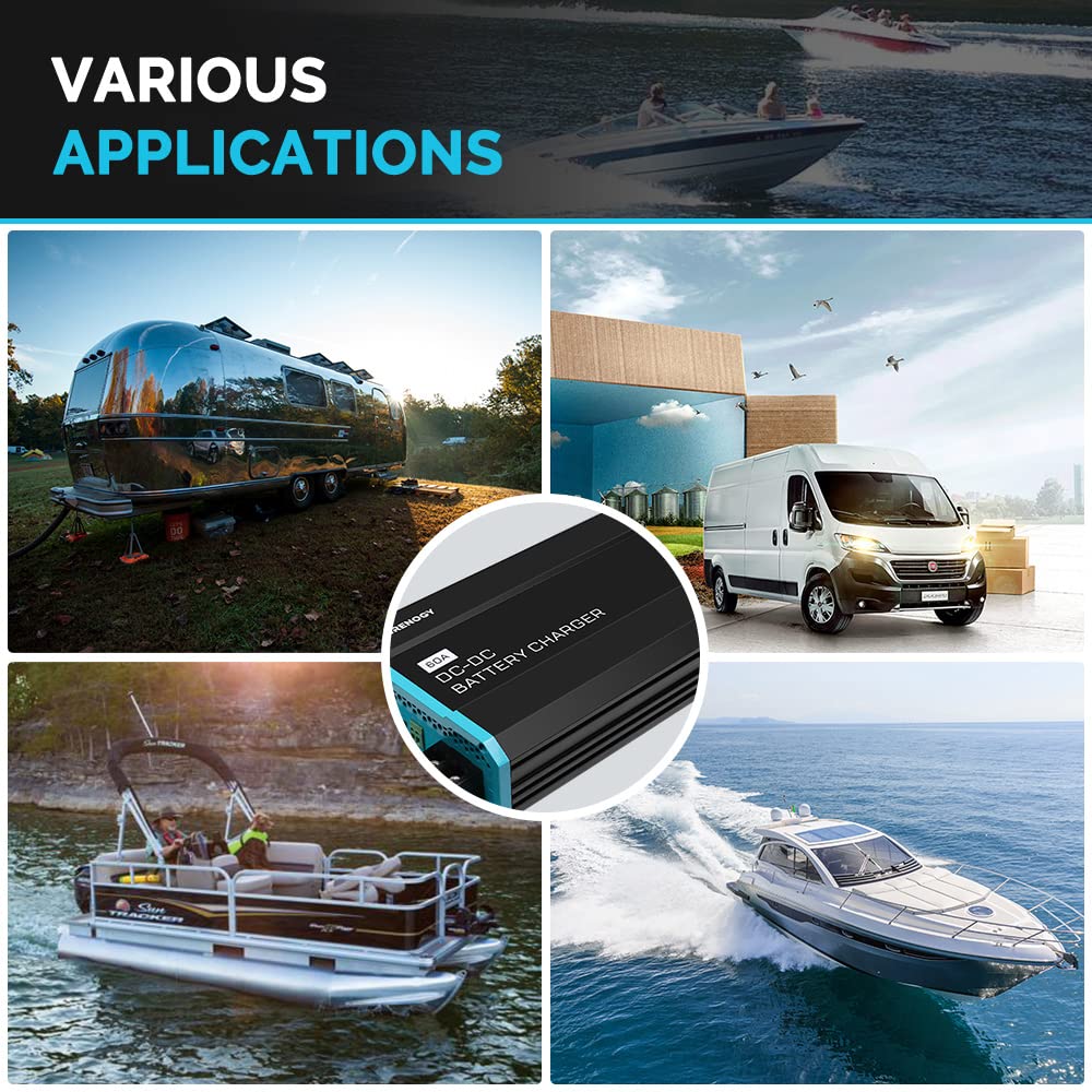 Renogy 12V 40A DC to DC On-Board Battery Charger for Flooded, Gel, AGM, and Lithium, Using Multi-Stage Charging in RVs, Commercial Vehicles, Boats, Yachts, 40A