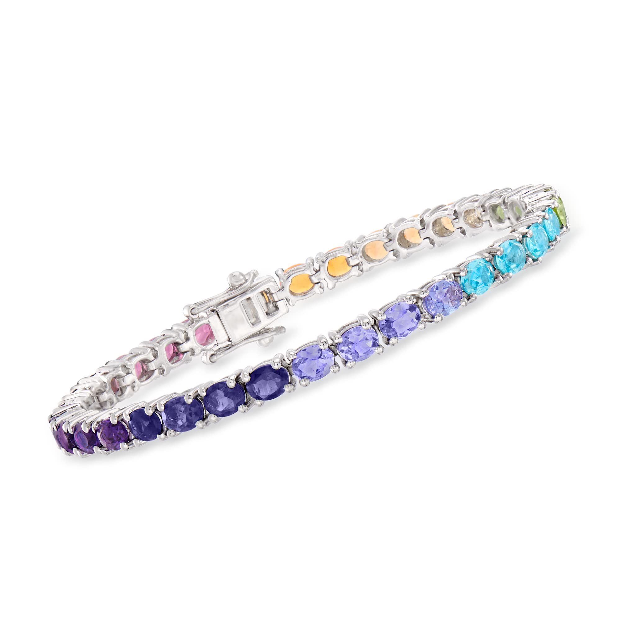Ross-Simons Fire Opal and 10.50 ct. t.w. Multi-Gemstone Tennis Bracelet in Sterling Silver. 7 inches