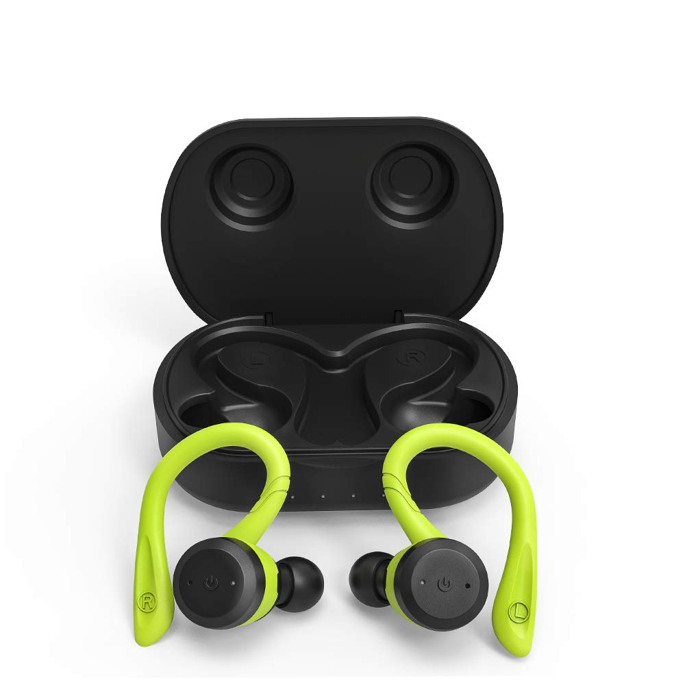SinFoxeon IPX7 Waterproof Noise Cancelling True Wireless Earbuds Bluetooth 5.0 Headset with Mic and Charging Case Supporting Wireless Charging Headphones (Green)