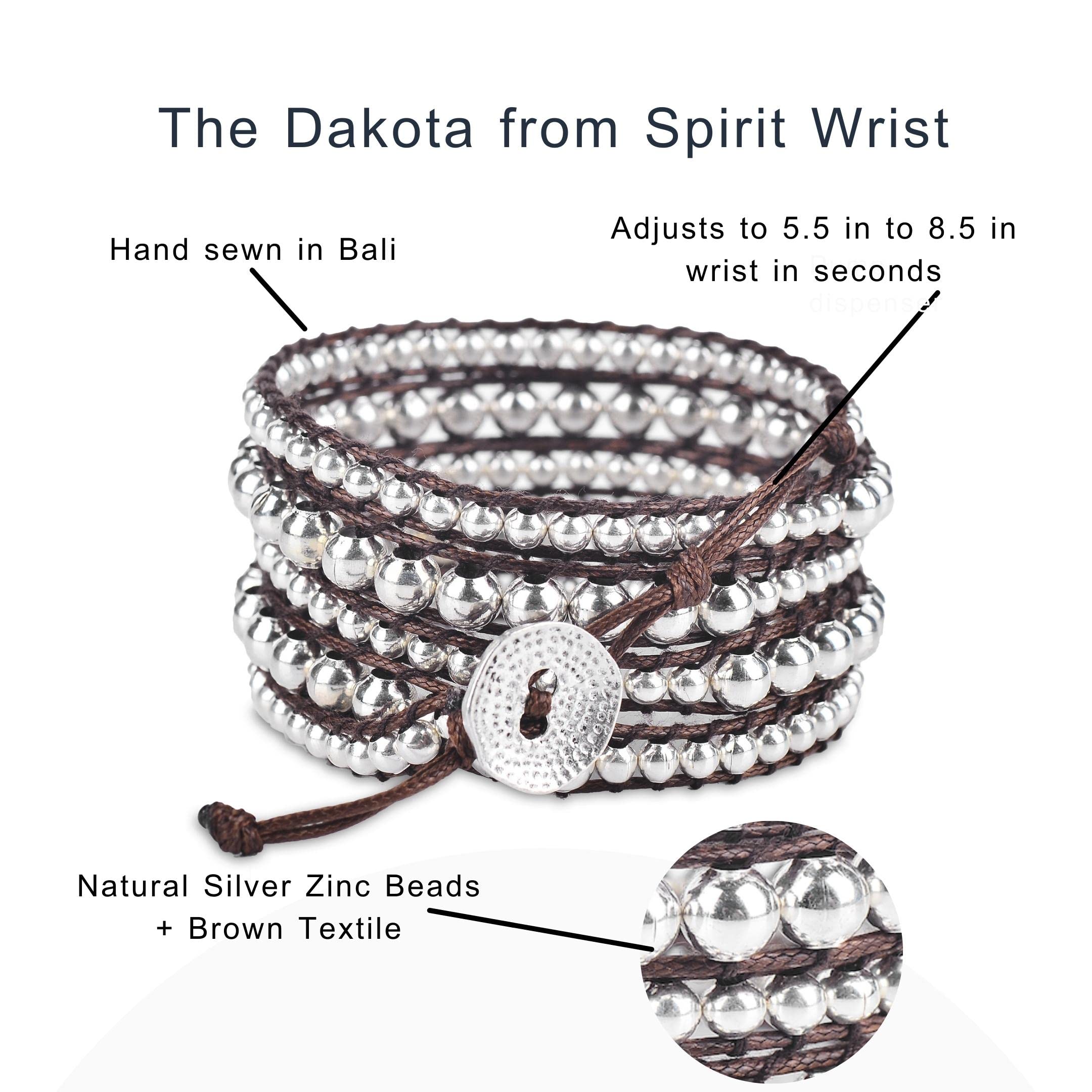 spirit wrist Silver Zinc + Brown Dakota Boho Wrap Bracelet