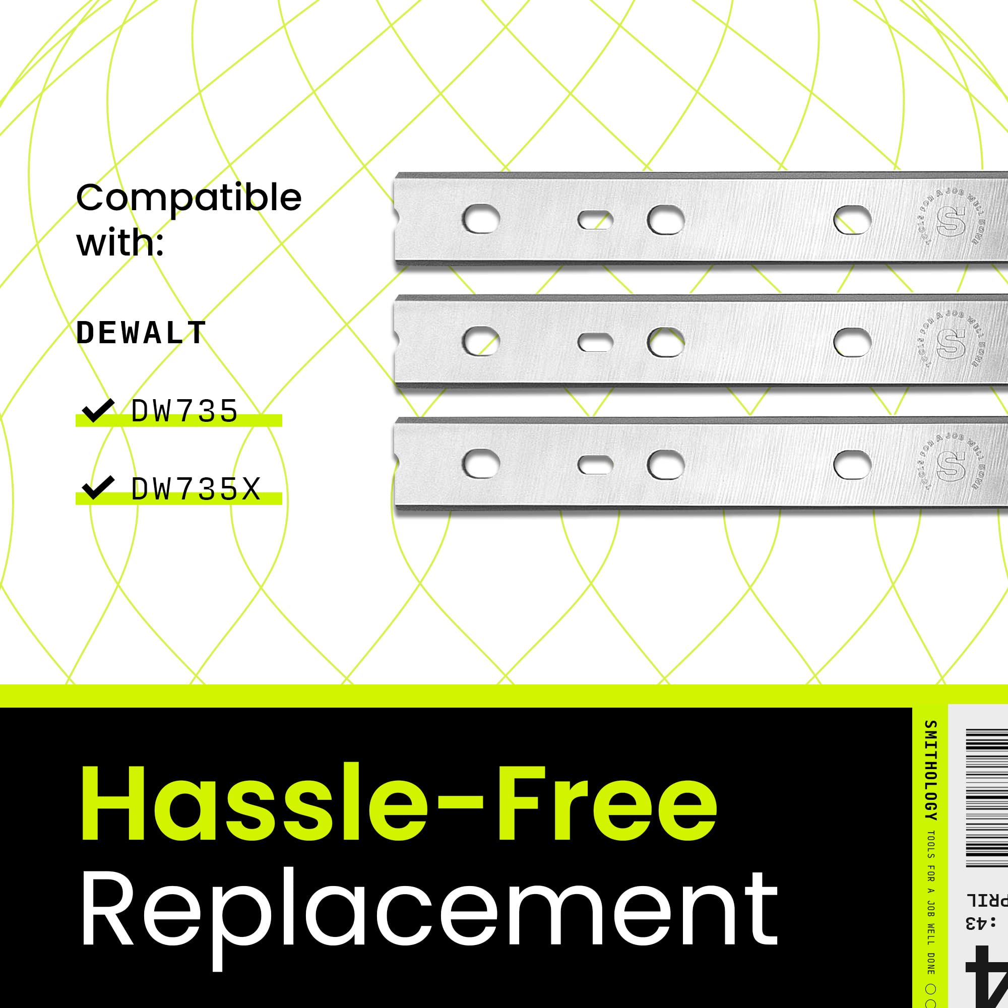Smithology Planer Blades - 13-Inch Replacement Blades for DEWALT DW735 DW735X Planer (DW7352), Made of High-Speed Steel, Set of 3 Planer Knives, SMTPBM01-3