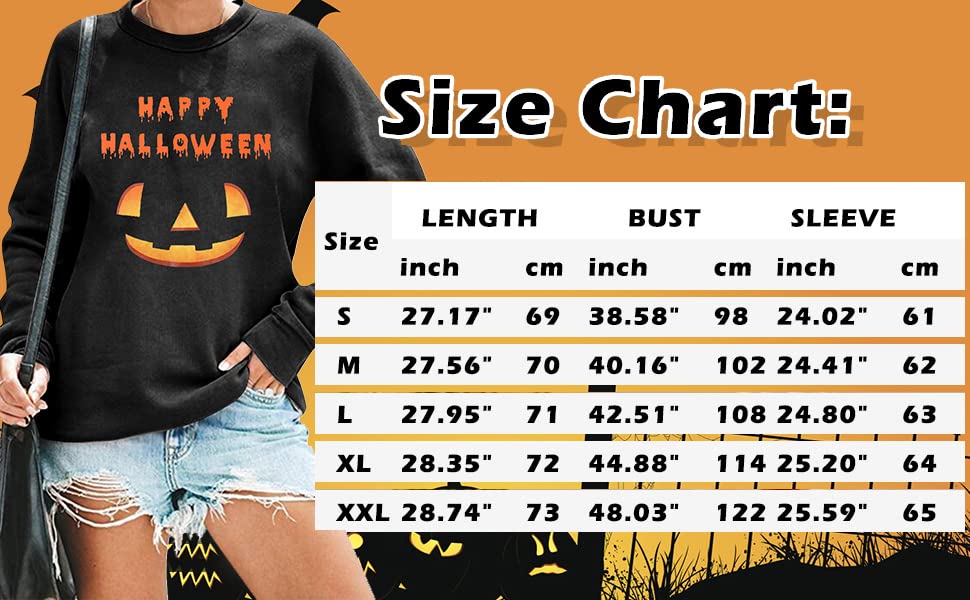 UNIQUEONE Happy Halloween Sweatshirt For Women Pumpkin Face Top Long Sleeve Shirt Crewneck Pullover Black