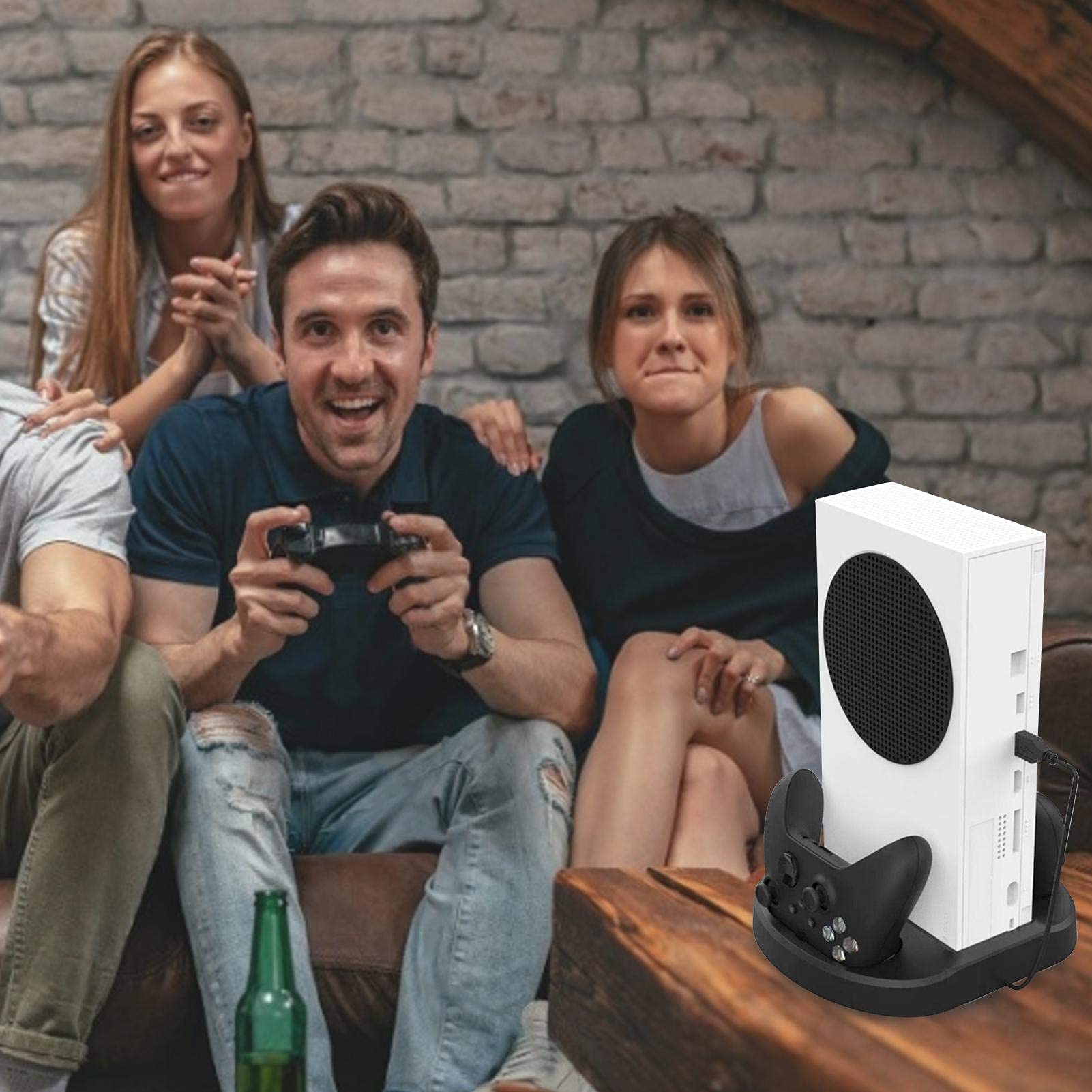 XIAOPENG PS5 Accessories Stand with LED Lighting Cooling Fans and Dual Controller Charger Station for PS5 Controller Game System