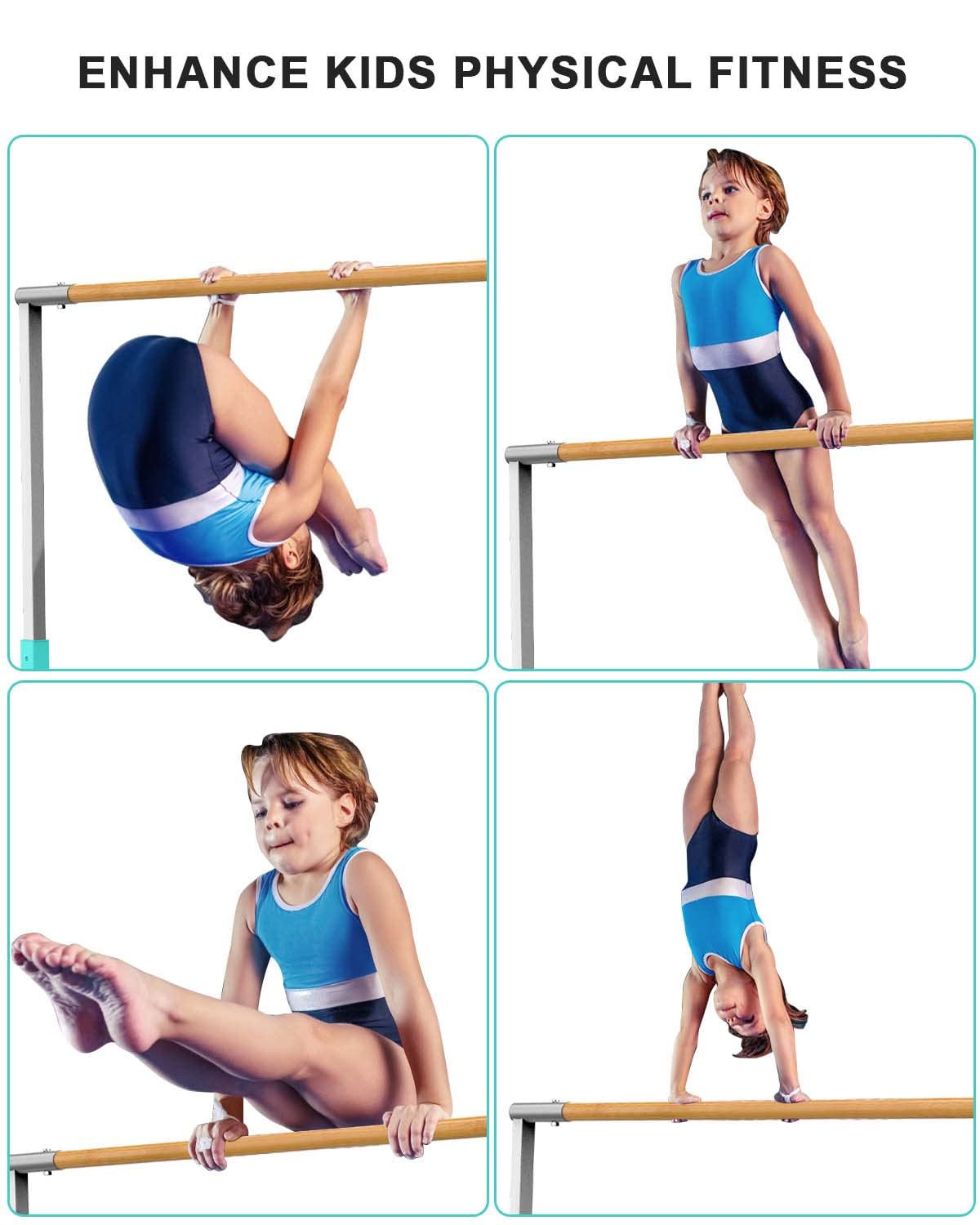 Weaile Gymnastics Bar for Home -Height Adjustable 3' to 5' Foldable Gymnastic Bar for Kids Ages 3-15, Ideal for Indoor and Home Training Bar