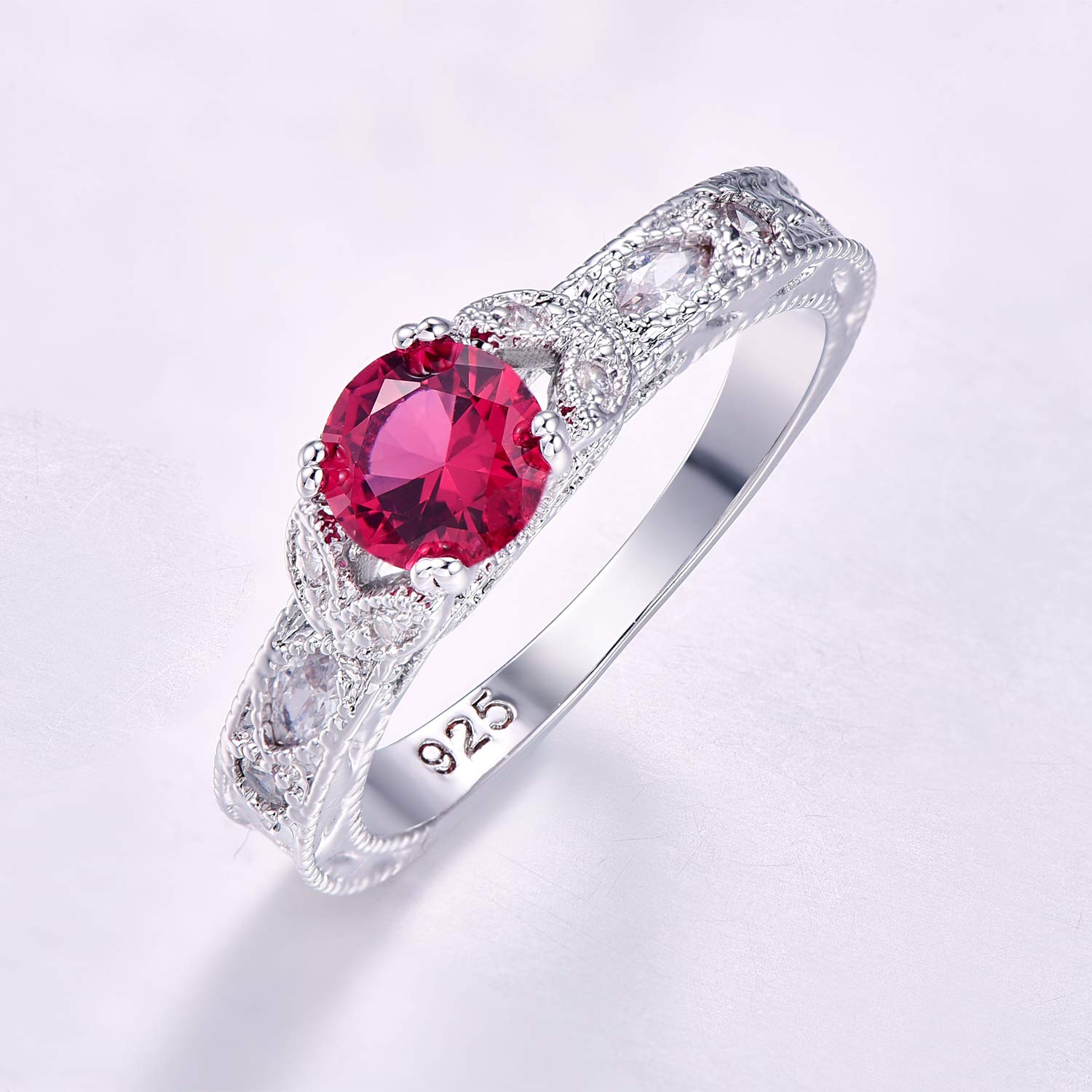 Psiroy 925 Sterling Silver Plated Simulated Ruby Spinel Delicate Engagement Ring for Women Size 7