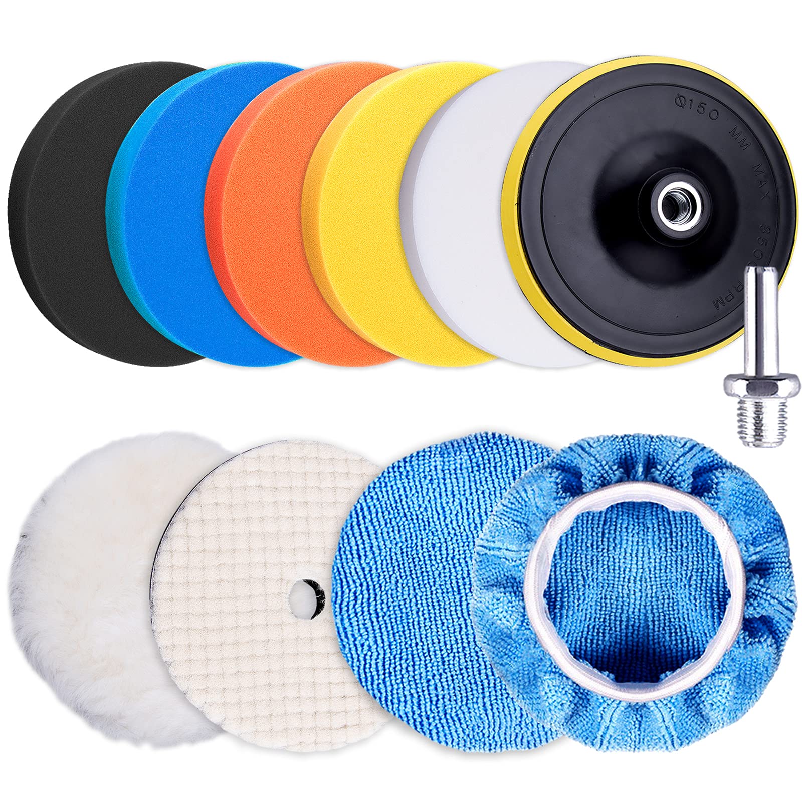 SIQUK 11 Pieces Buffing Pads 6 Inch Car Polishing Pad Kit Foam Polish Pads Car Polisher Attachment for Drill