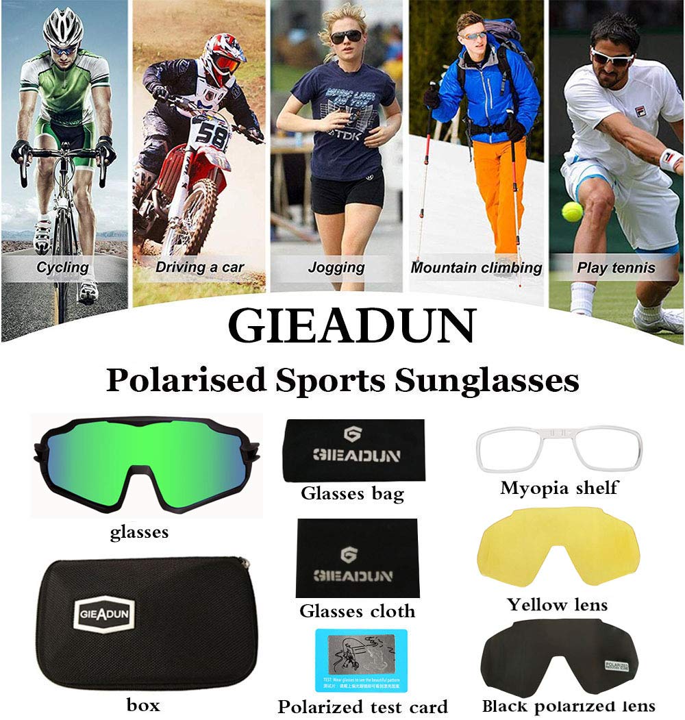 Sports Sunglasses Cycling Glasses Polarized UV400 fFishing, Ski Running,Golf (All black and green)