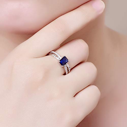Psiroy 925 Sterling Silver Created Blue Sapphire Quatrz Filled Criss Cross Ring for Women Size 9