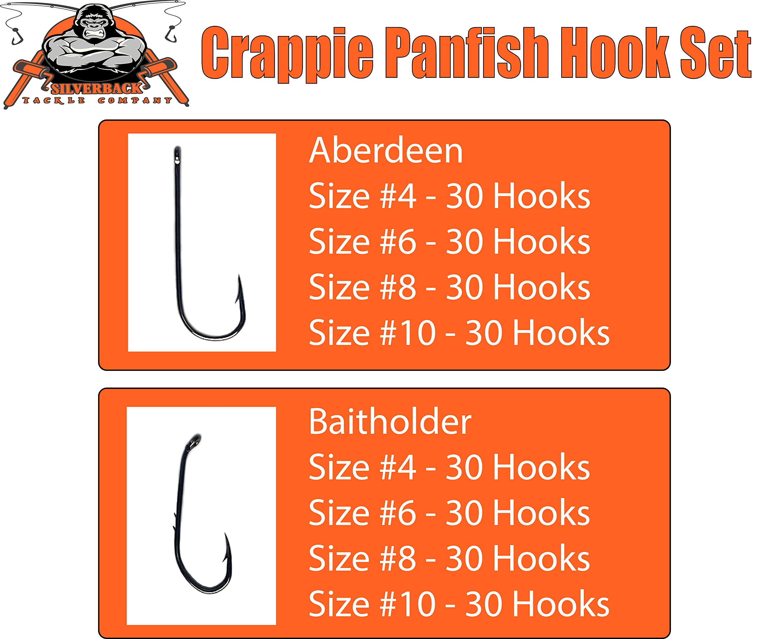 Silverback Tackle Company - 240PC Panfish / Crappie Hook Assortment (Aberdeen & Baitholder Hooks) - Assortment Great for Panfish, Crappie, Perch, Bass, Trout and More!!
