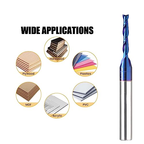 Spiral Router Bits Up Cut 1/8 inch Cutting Dia 1/4 inch Shank Solid Carbide End Mill with Nanco Blue Coating CNC Bits for Wood Cut 3D Carving Engravingā¦
