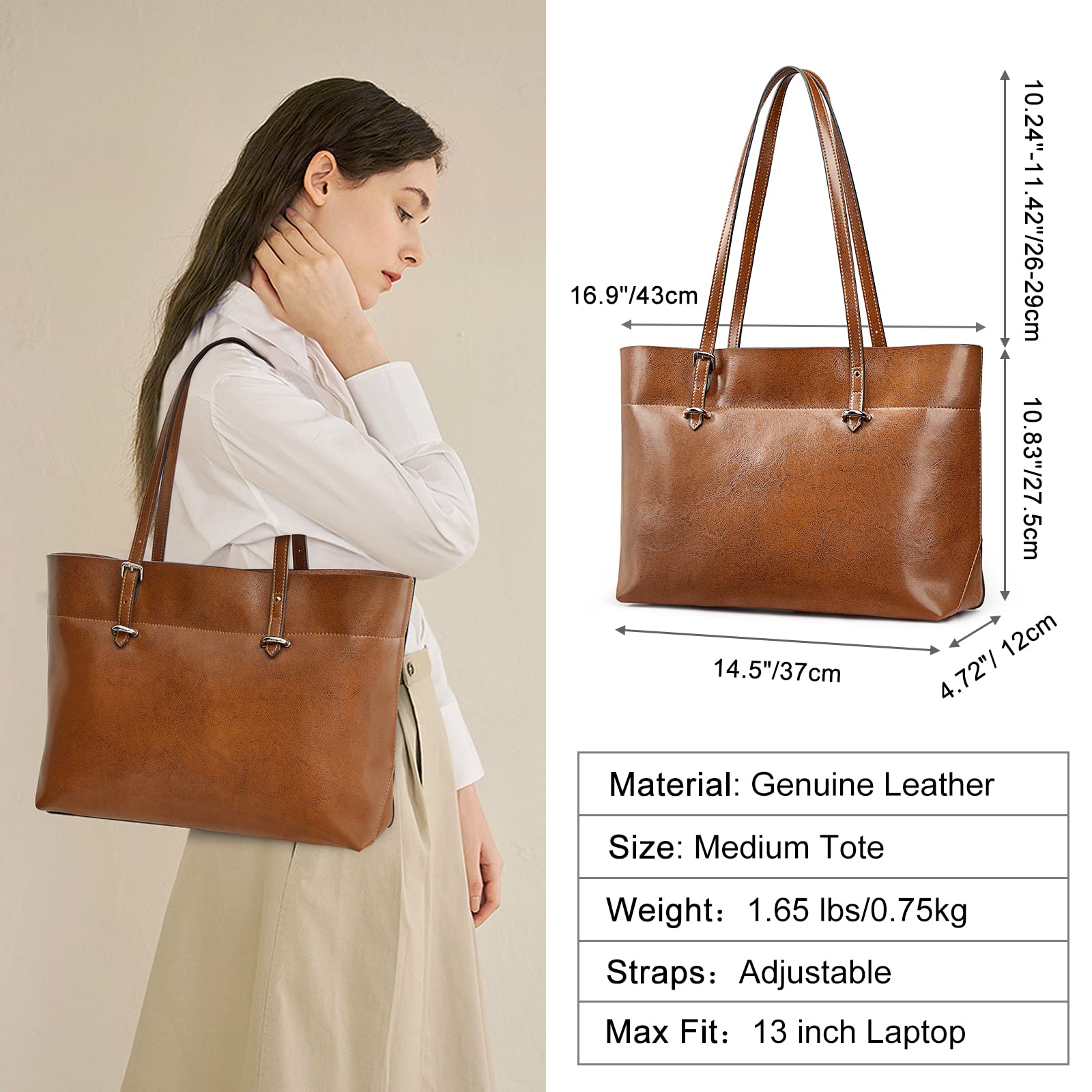 S-ZONE Women Vintage Genuine Leather Tote Shoulder Bag Handbag Upgraded Version Large