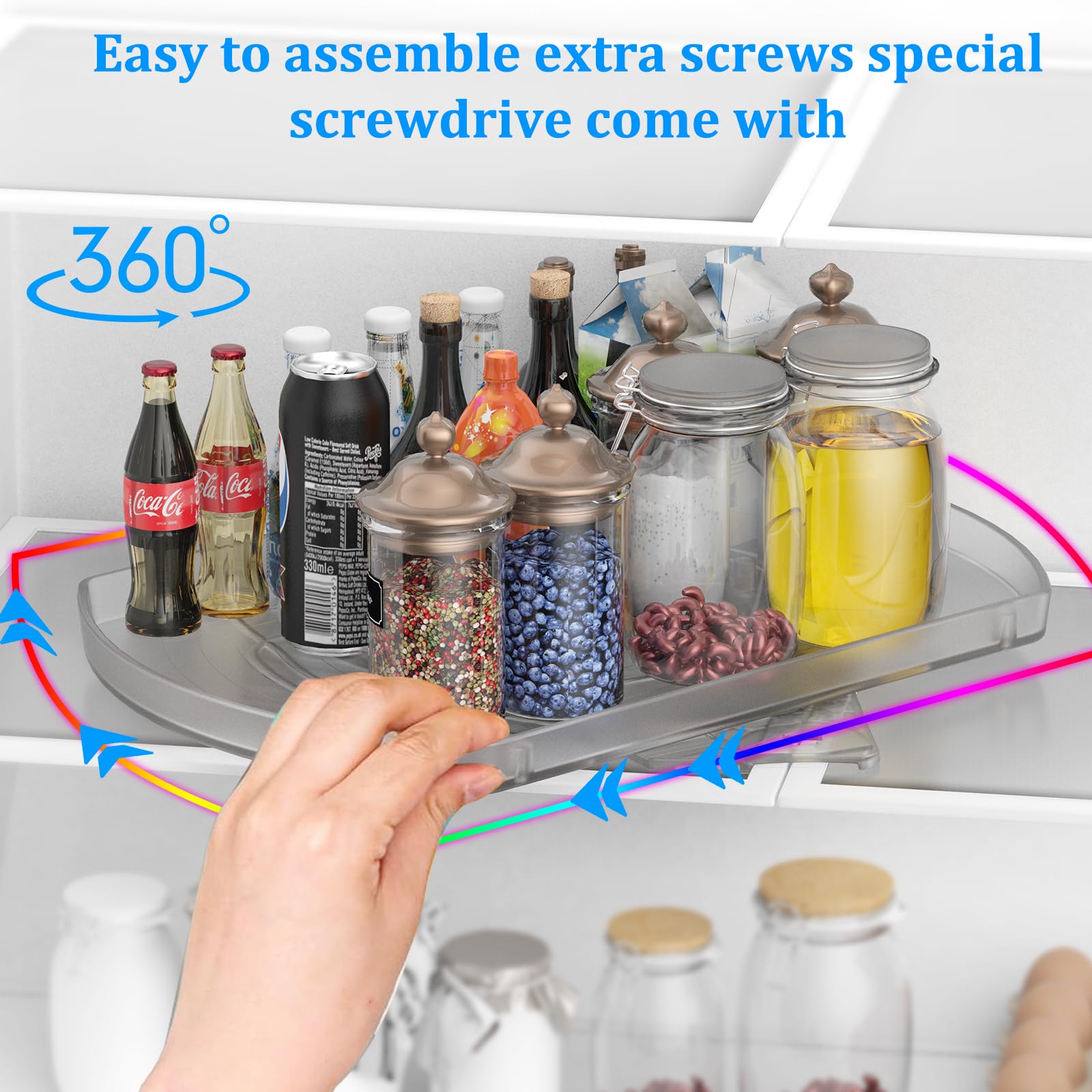 Square Lazy Susan Turntable Organizer for Refrigerator, 2 Tier Lazy Susan Clear 360° Rotate Rectangular Turntable Organizer for Fridge, 16.5' Lazy Susan for Cabinet, Table, Pantry, Kitchen,Countertop